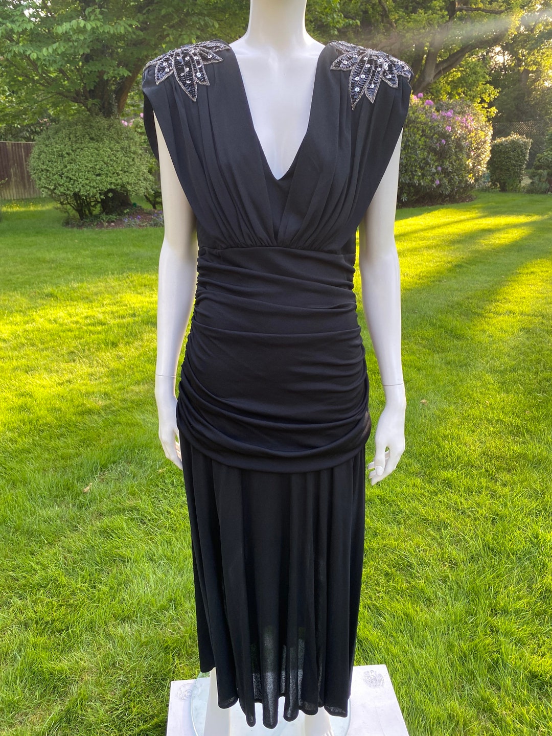 Vintage 1980s Sexy Plunge Sexy V Neck Studio 54 Jersey Dress LBD Open ...