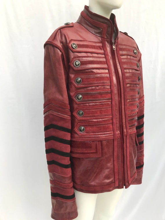 Men’s boho Adam Ant Hussar style burgundy leather jac… - Gem