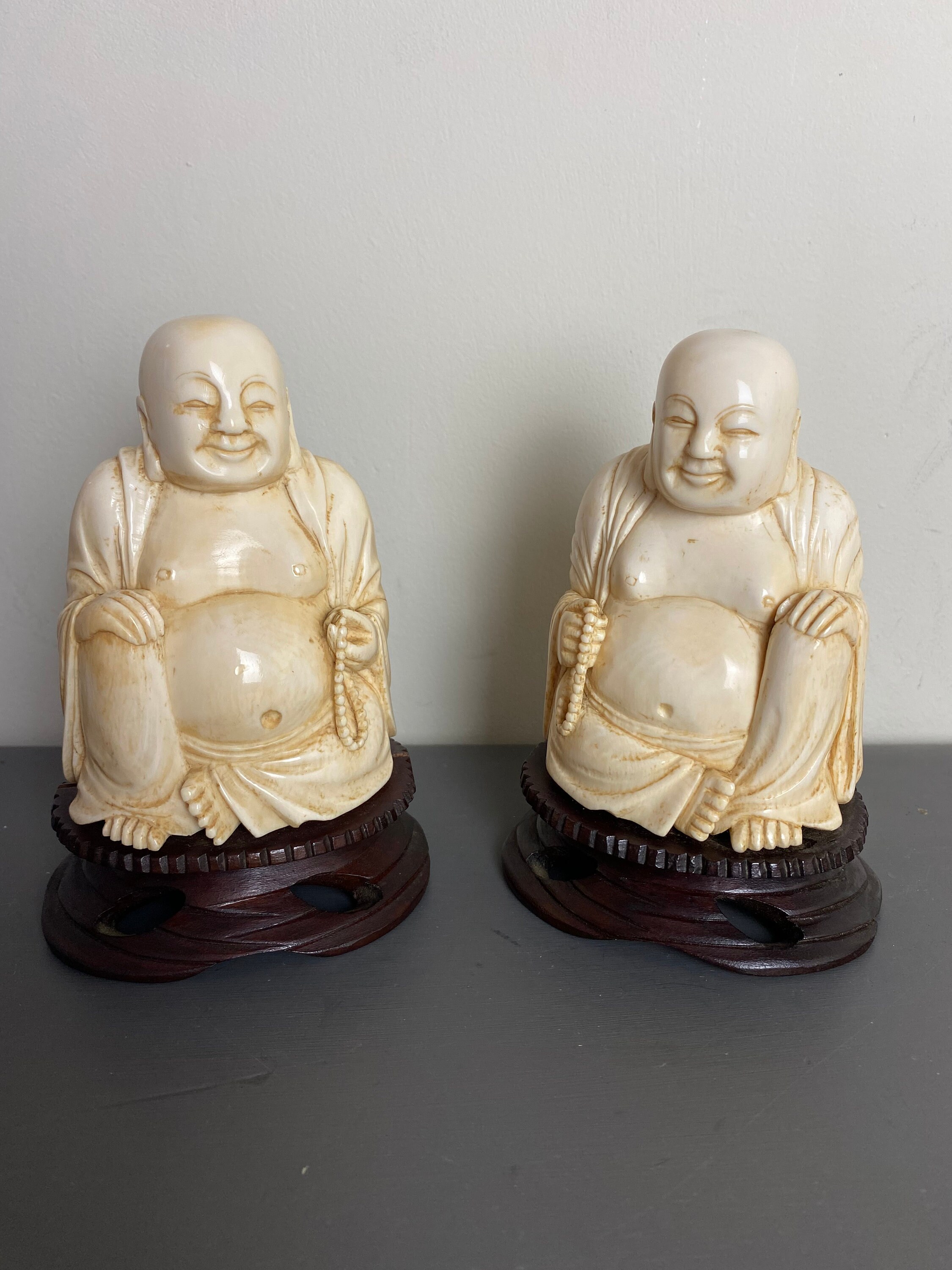 Antique Vintage Hand Carved Bovine Bone Buddha Statues Mirror ...