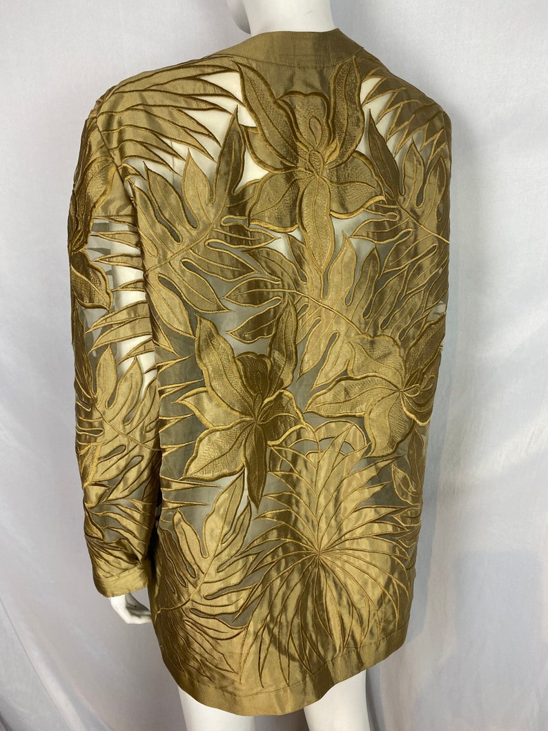 Thai Silk Chartreuse Gold Green Jacket With Cut Outs Applique on Organza Sz L XL - Etsy
