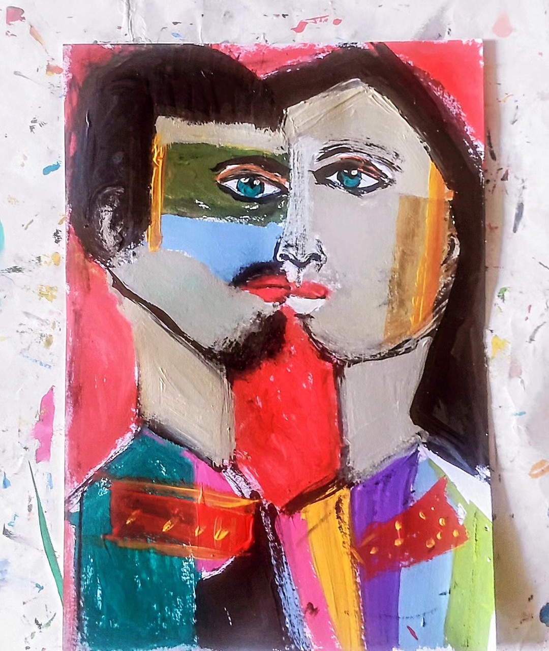 Couple Portrait Illustration. Couple in Love Painting. Modern Art Work ...