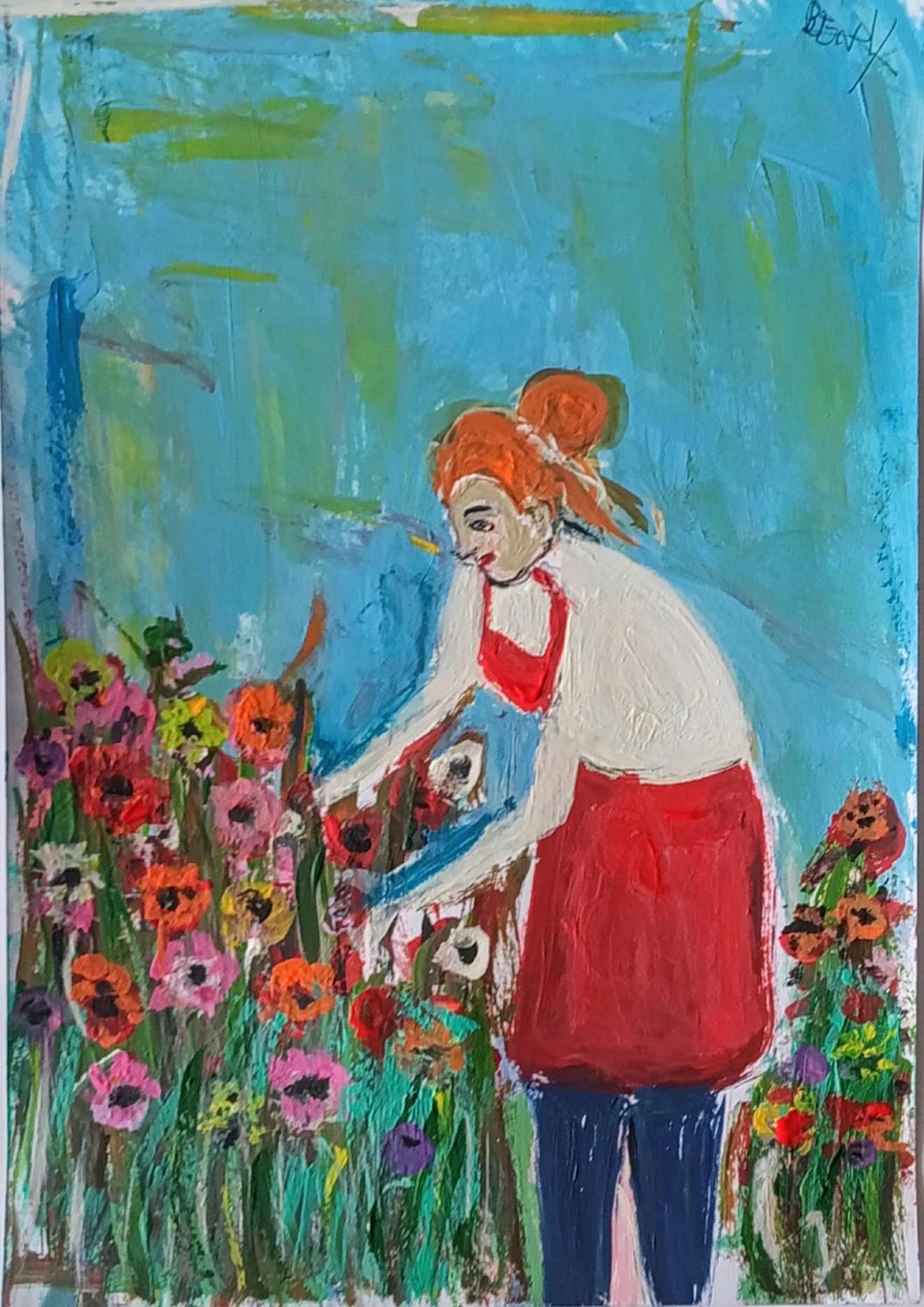 A Woman Works in the Garden Abstract Painting . Modern Abstract ...