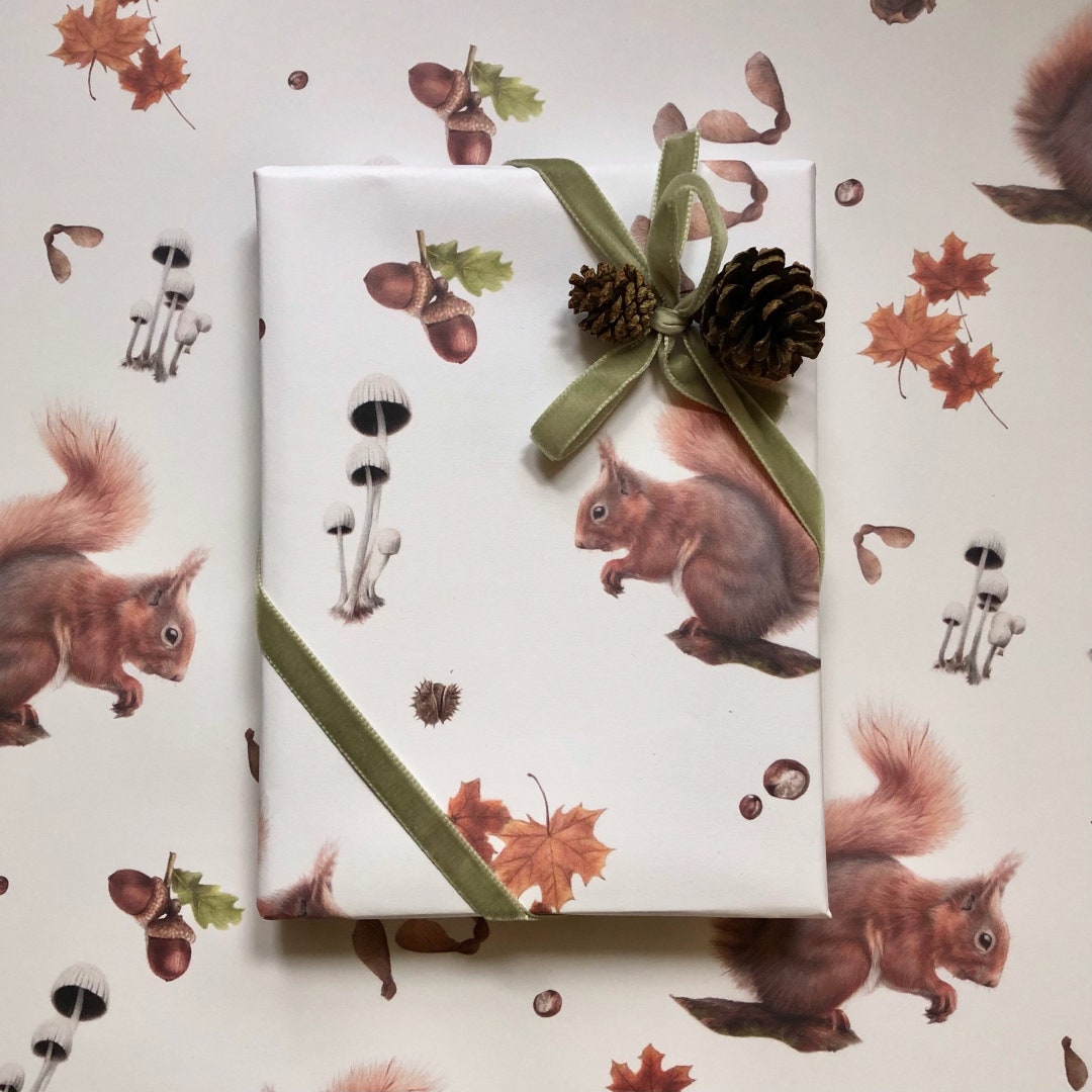 Red Squirrel Autumn Animal Gift Wrap Wrapping Paper - 50 X 70cm Sheets ...