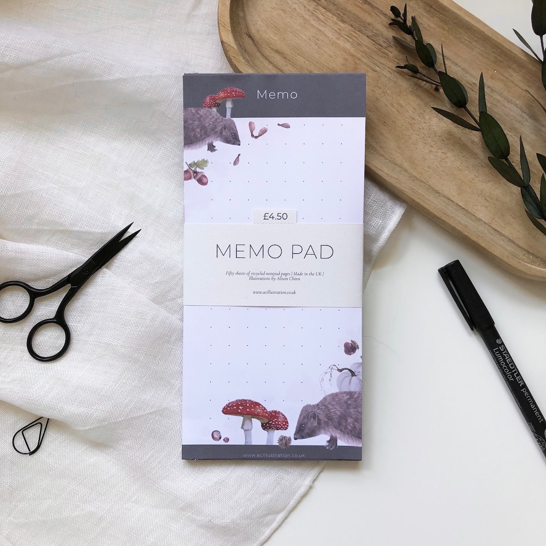 Hedgehog Animal Memo List Notepad - 50 Dotted Paper Sheets - Hand-drawn ...