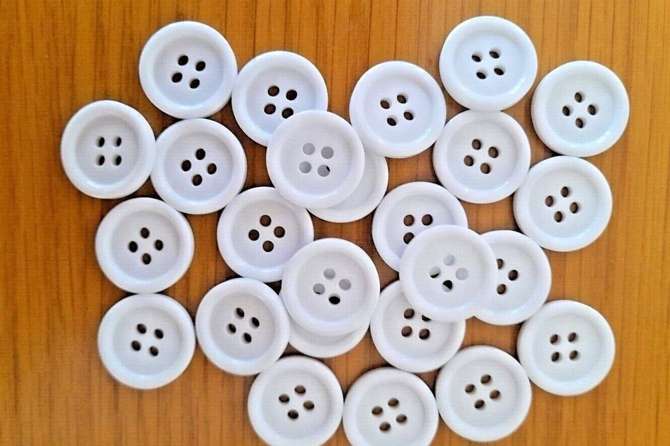 White 4 Hole Flat Back Buttons Ideal for Shirts Blouses Trousers ...