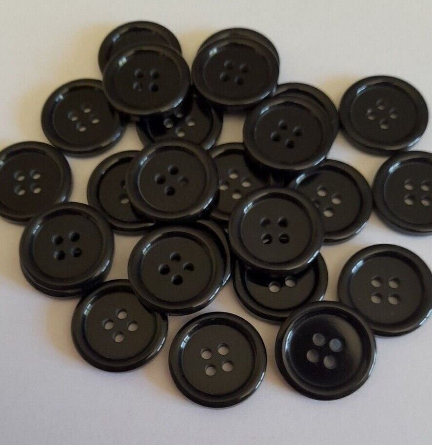 Black 4 Hole Flat Back Buttons Ideal for Shirts Blouses Trousers ...