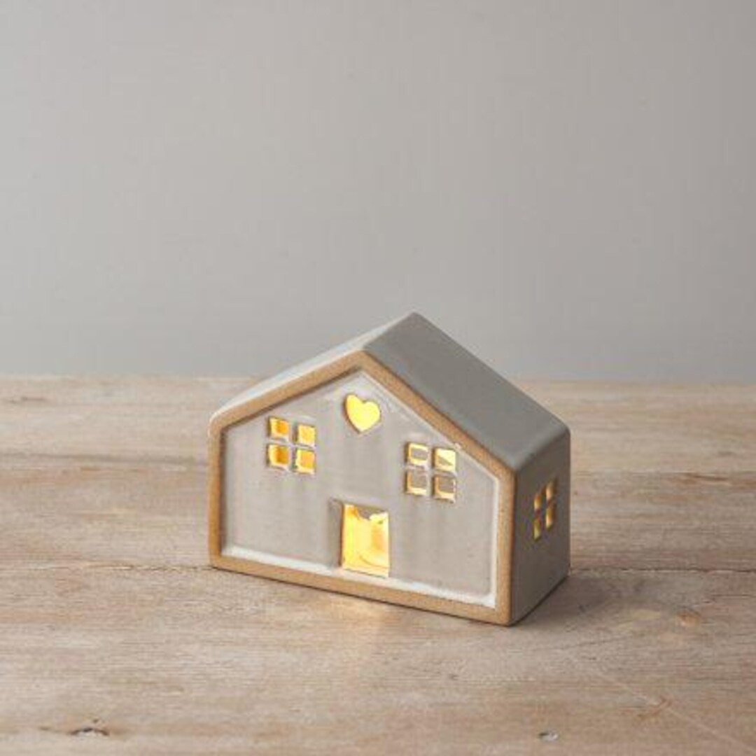Charming Ceramic Cottage Style LED Tea Light House With Natural Glaze ...