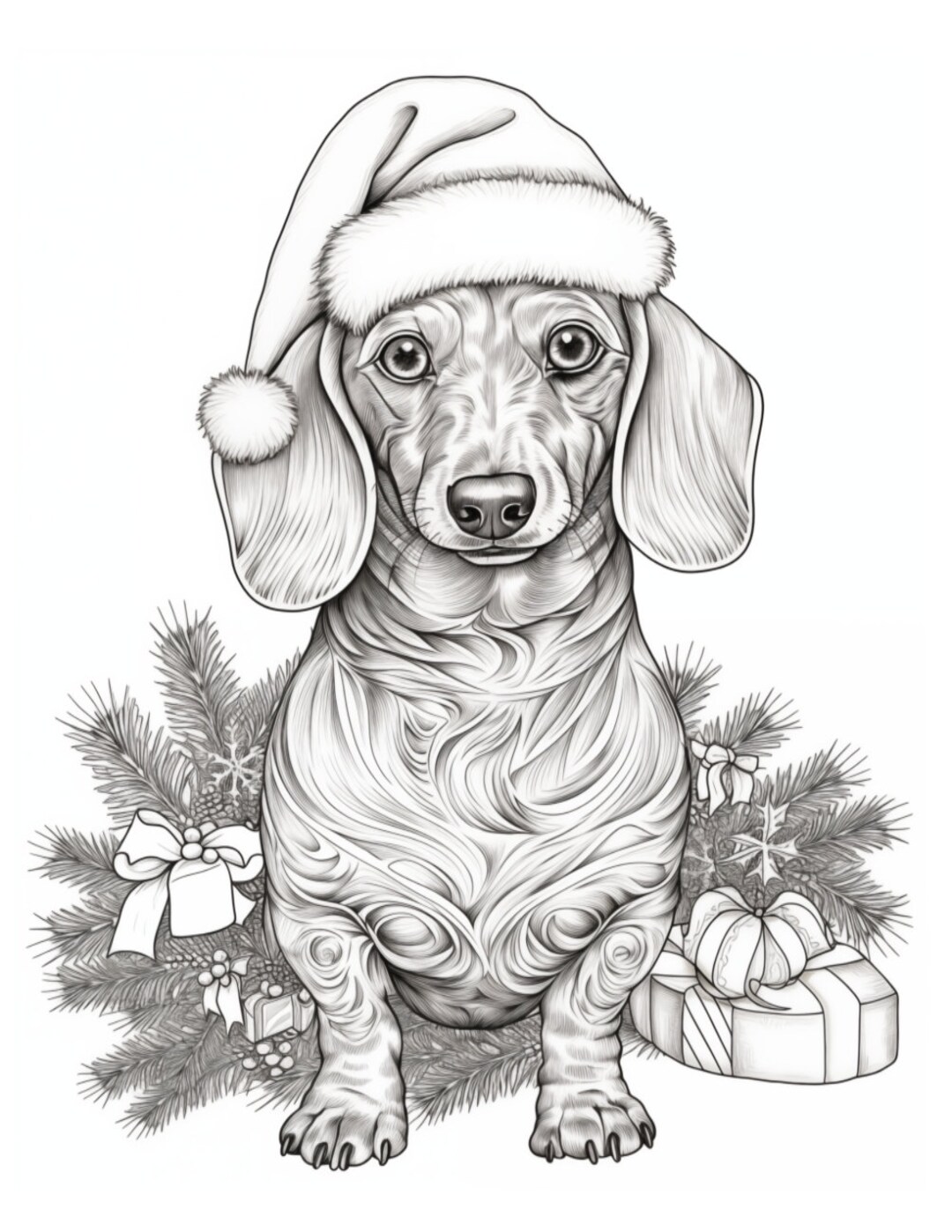 Coloring Page for Adults Downloadable Printable. Dachshund in Christmas ...