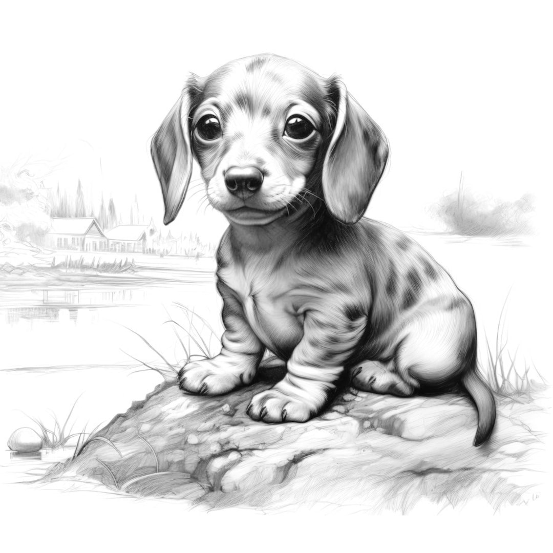 Coloring Page for Adults Dachshund Puppy Two Downloadable Printable ...