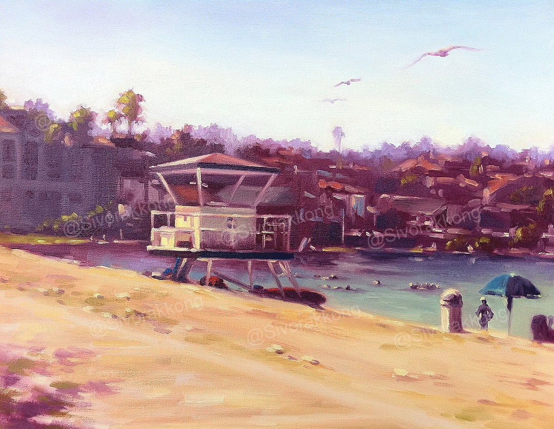 Lifeguard Tower, Mission Viejo Lake, Beach, Oil Painting Print, 11x14 ...