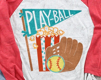 Softball Play Ball PNG Digital Download Trendy Sublimation Design ...