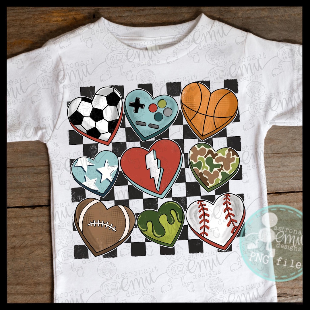 Boy’s Valentines Day PNG File, Boys Hearts Sublimation File, Sports DTF ...