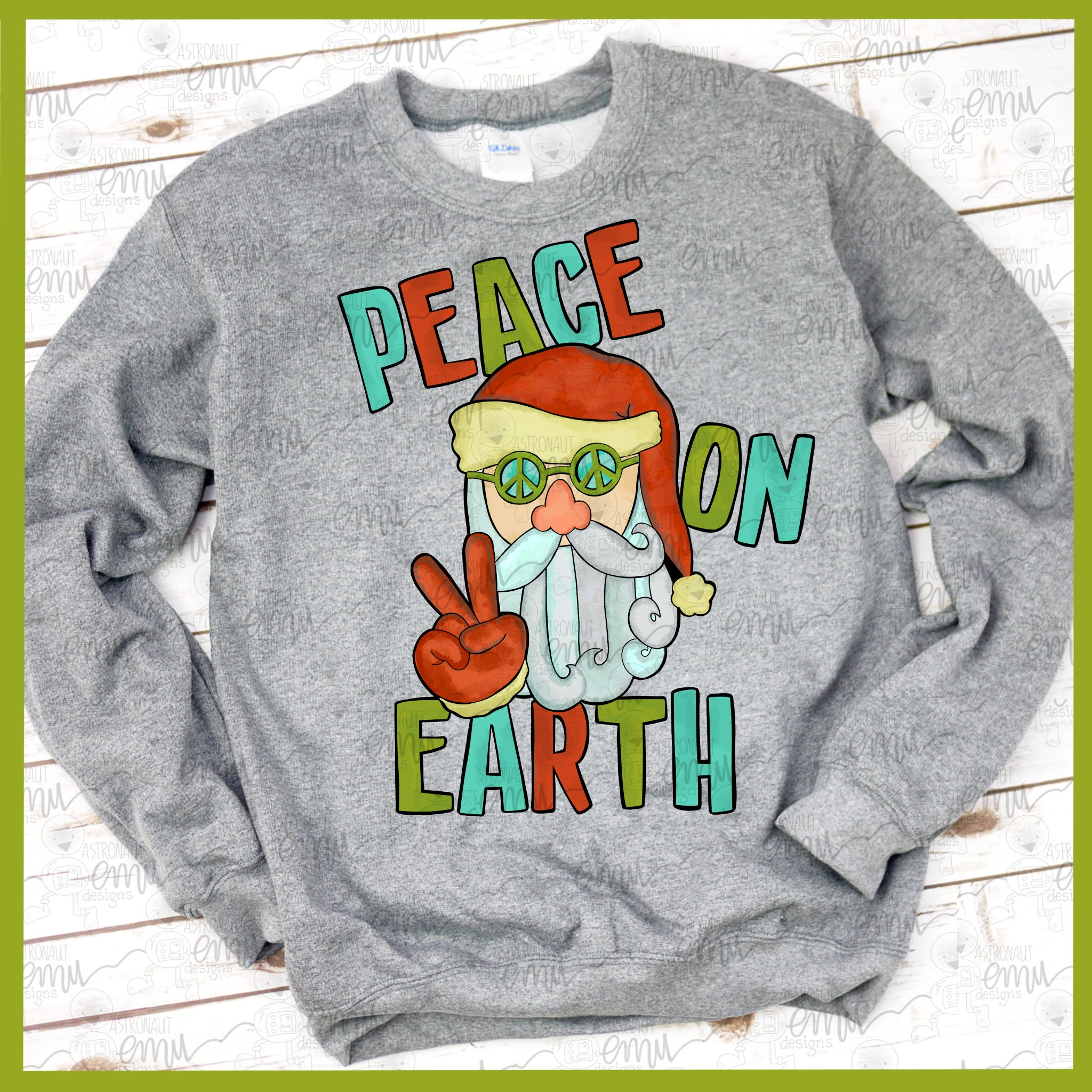 Hippie Santa PNG black Borders Peace on Earth Sublimation | Etsy