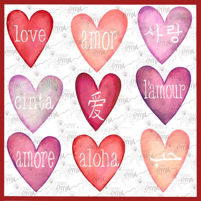 Hearts PNG Files Love Im Different Languages Sublimation | Etsy