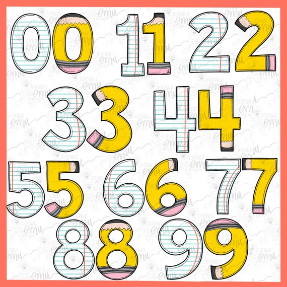 School numbers PNG file Pencil and Papers Number PNG files | Etsy