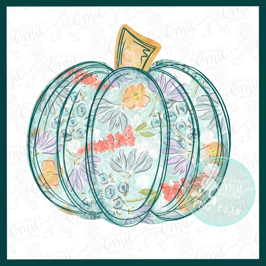 Blue Floral Pumpkin PNG File, Autumn Sublimation File - Etsy