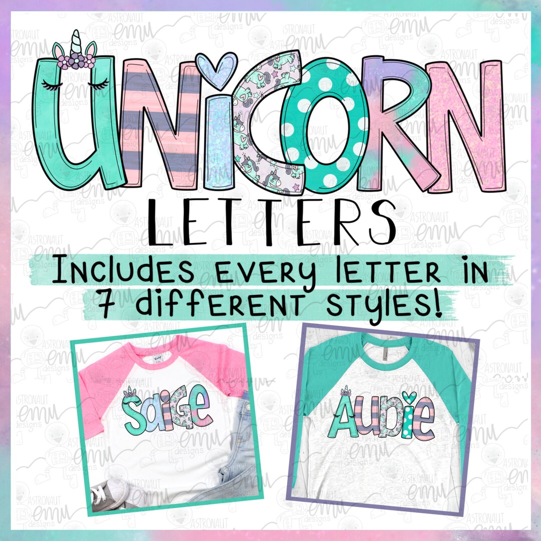 Unicorn Letters PNG Files - Etsy