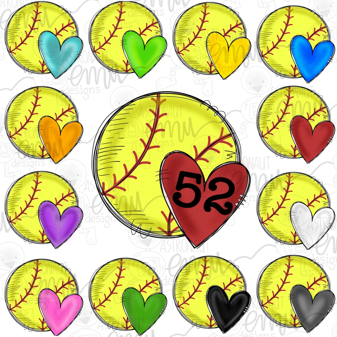 Softball PNG 12 Files Softball Hearts Digital Download - Etsy