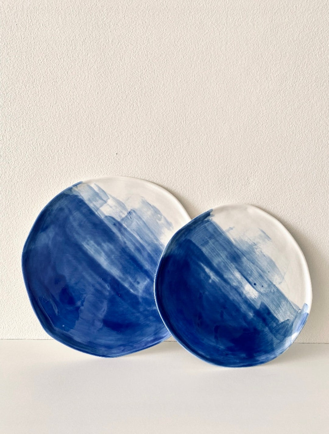 Handmade Ceramic Dinnerware Set: Blue Stroke Porcelain Plates - Etsy