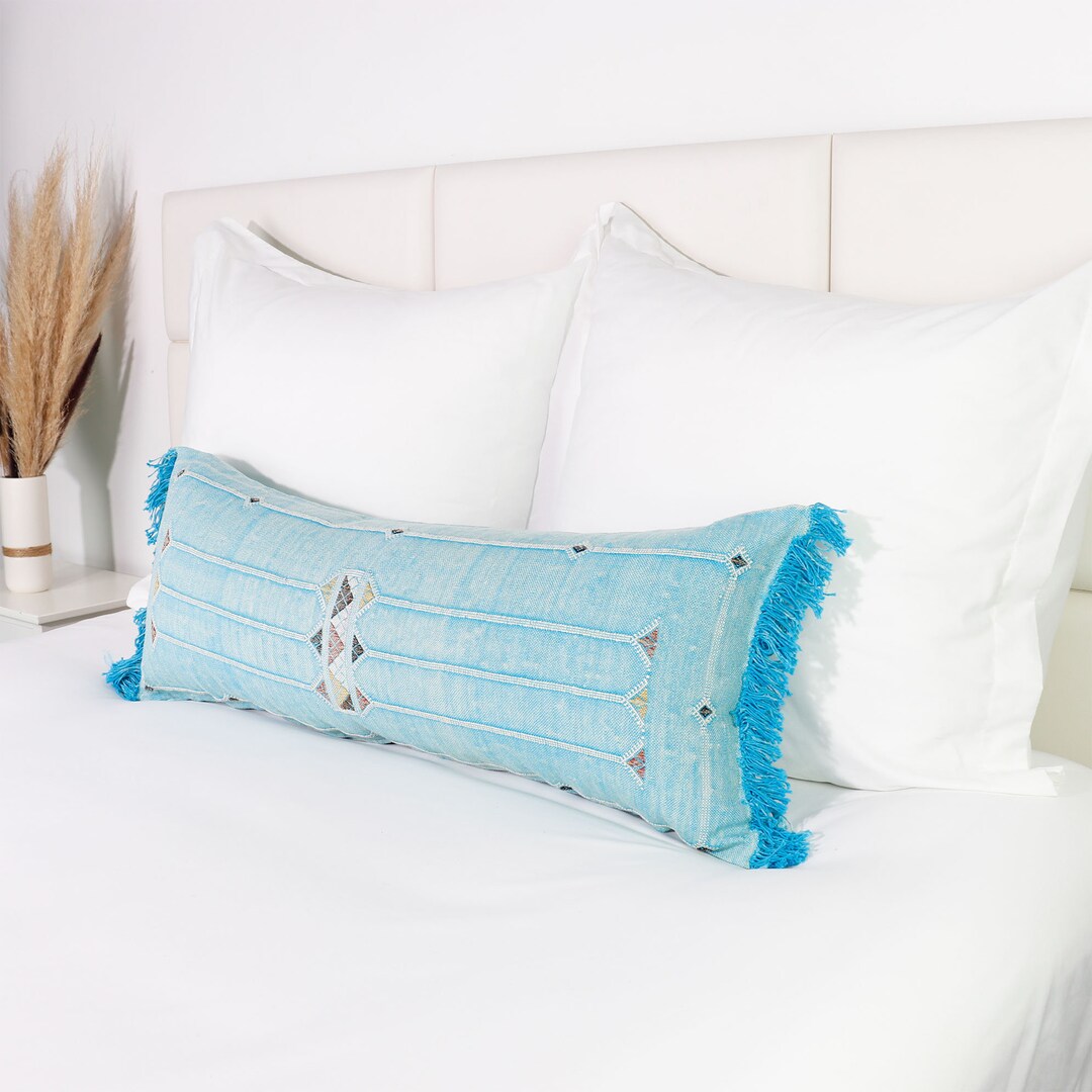 Cactus Silk Pillow, Moroccan Lumbar Pillow, 14x36, Light Blue ...