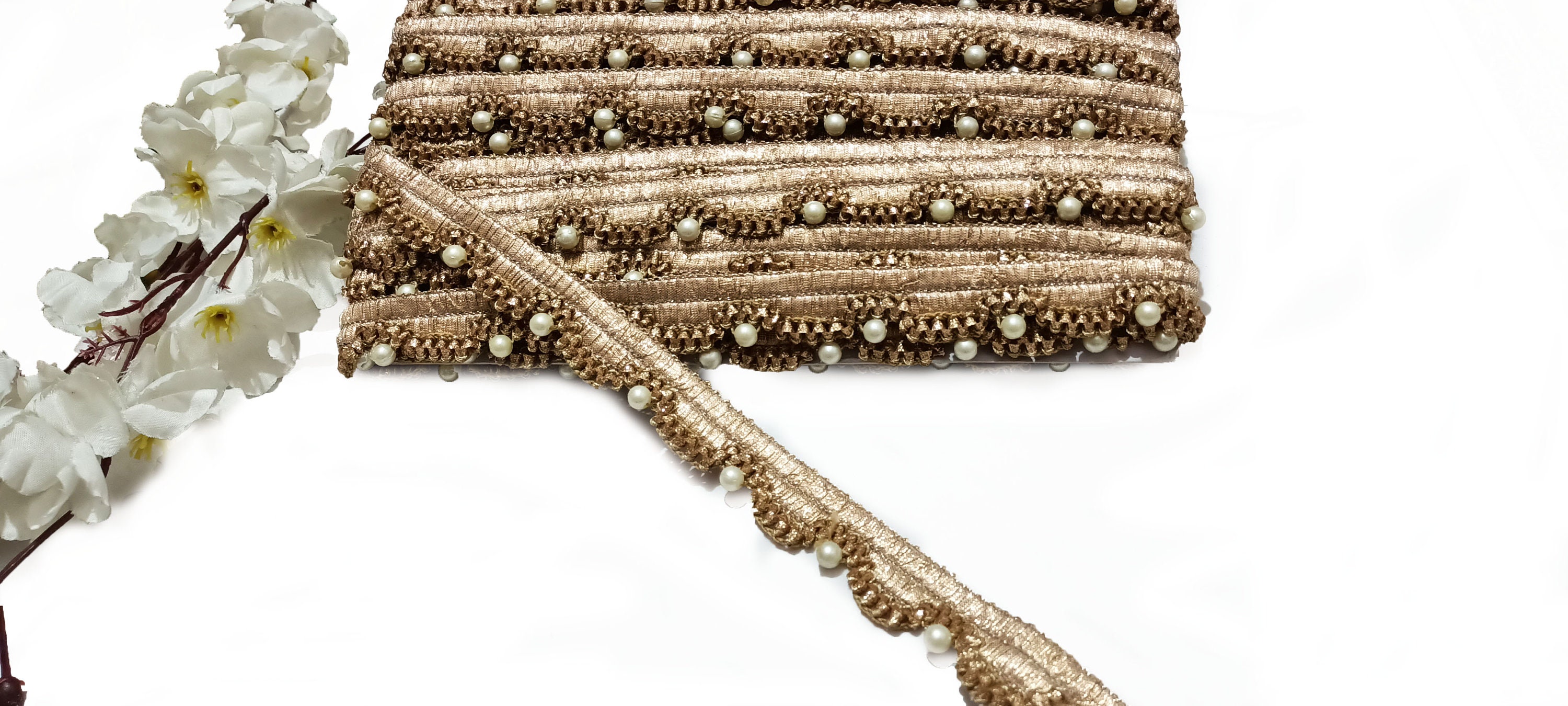 Indian Shiny Gold Lace Fringe Lace Trim With Embellishment Big - Etsy