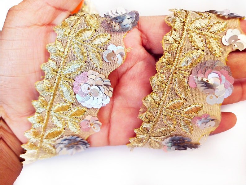 Indian Golden Gotta Floral Cut Work Lace Trim,floral Silver Sequin Cut ...