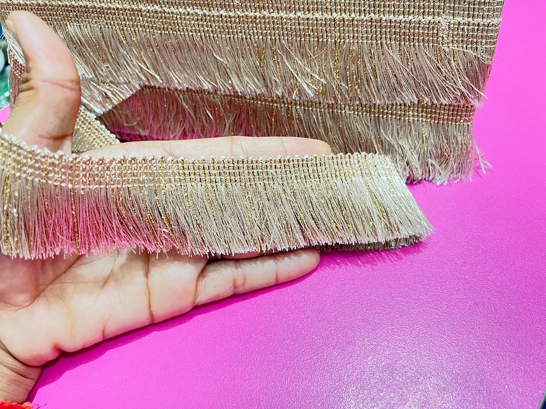 Indian Gold Fringe Lace With Gold Glitter, Kiran Lace, Border Lace for ...