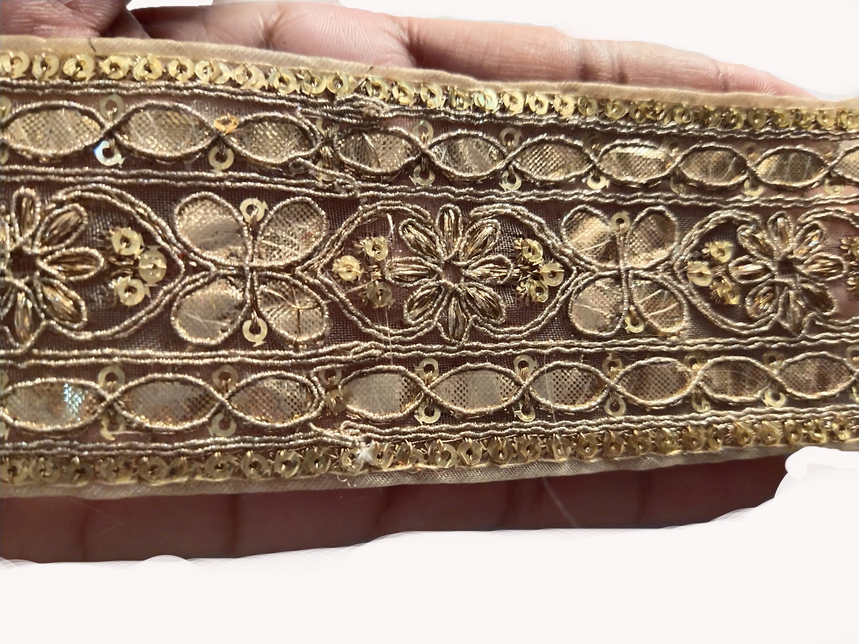 Indian Golden Gotta Patti Floral Cut Work Lace TrimFloral | Etsy