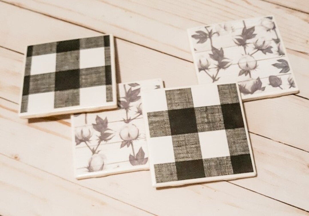 Farmhouse Coaster Set-set of Four-cotton Coasters-buffalo Plaid ...
