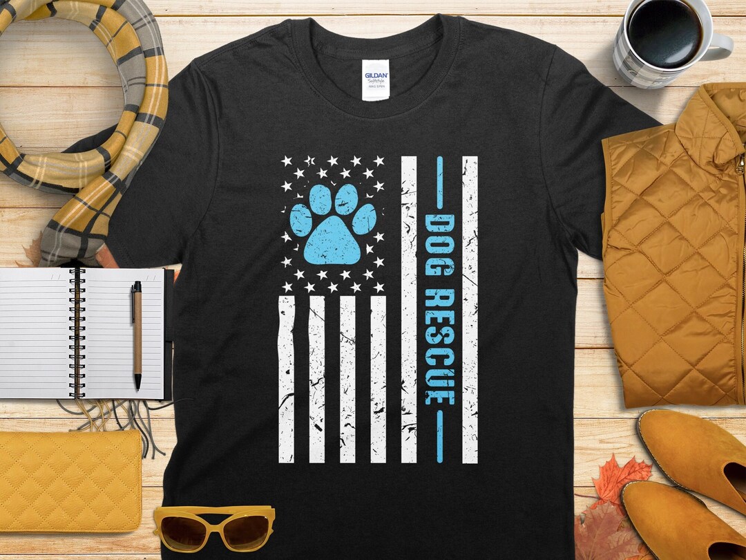 Blue Paw Print USA Flag Design, Dog Rescue Support T-shirt, American ...