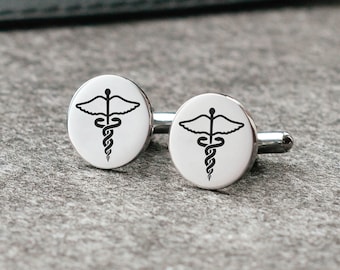 Medical Gift Caduceus Cufflinks Personalized Doctor - Etsy