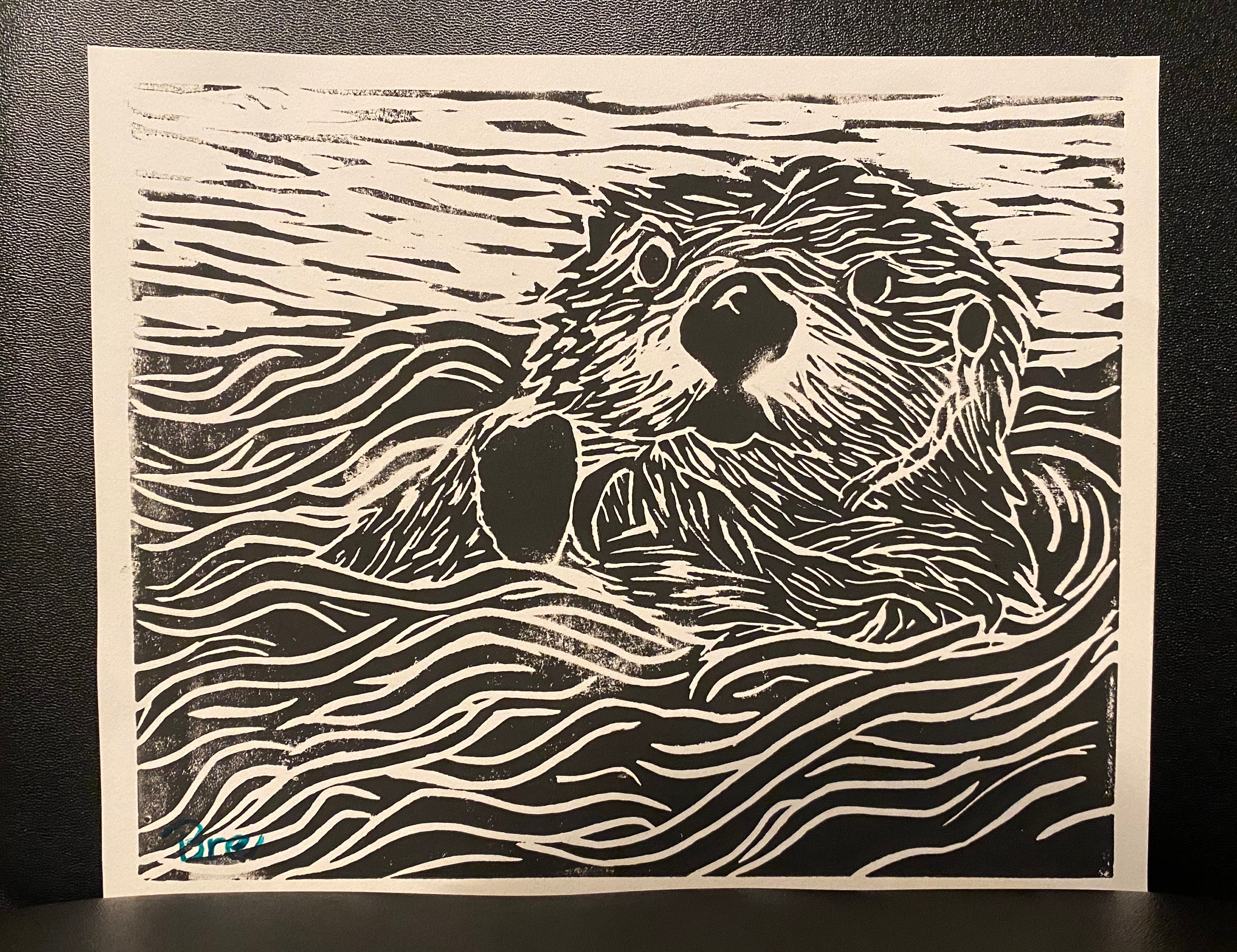 Prints Otter art handmade linocut print Art & Collectibles Wood ...