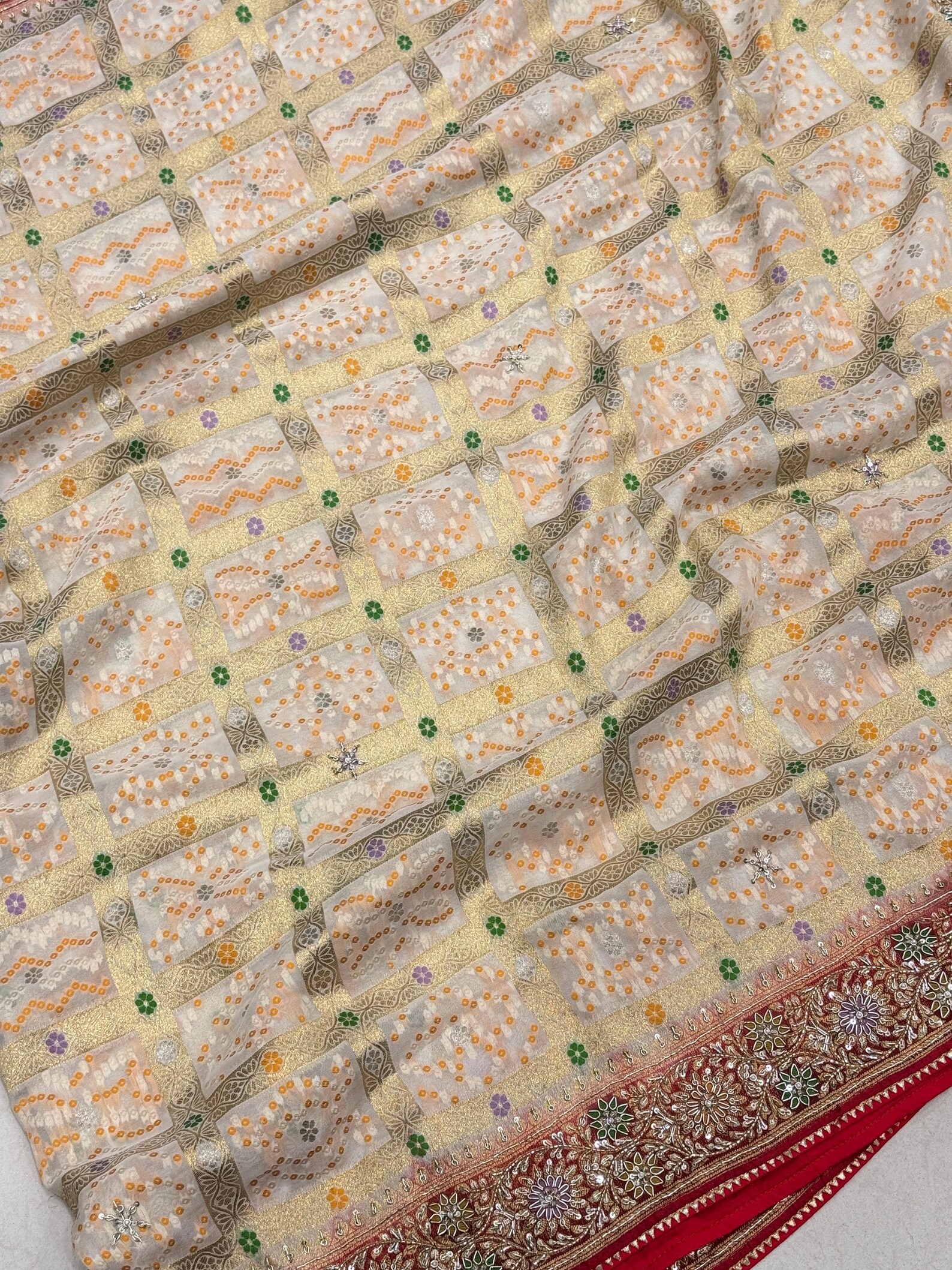 Beige Red Gharchola Zardosi Embroidery Saree 2.0 - Etsy