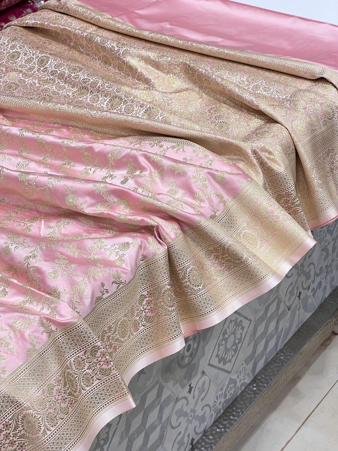 Pink Banarasi Silk Flower Jaal Saree - Etsy
