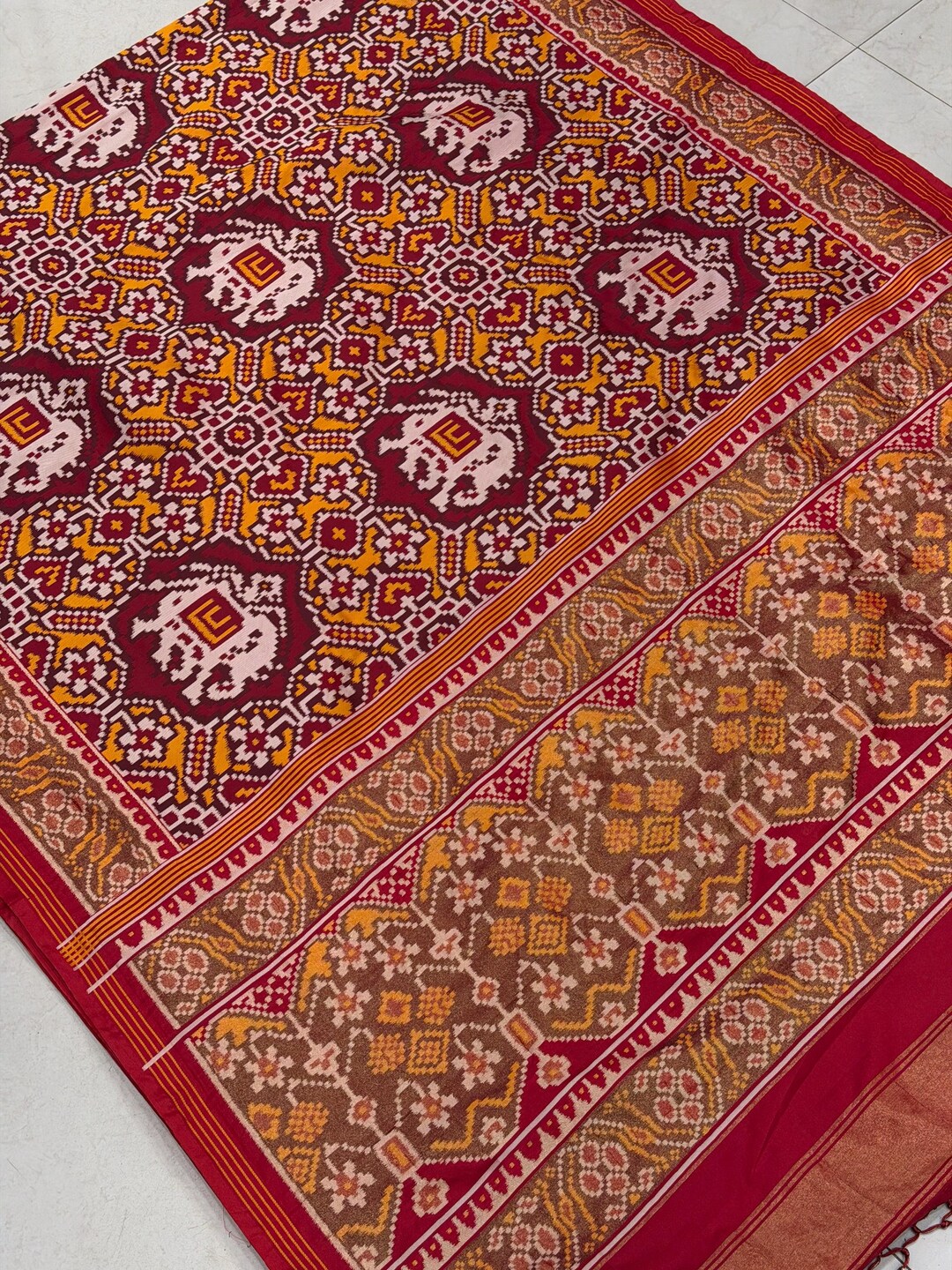 Maroon Mustard Chabdi Elephant Semi Silk Weaved Patan Patola Saree - Etsy