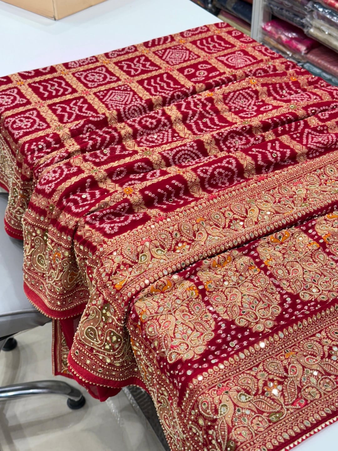 Red Gharchola Moti Hand Embroidery Saree - Etsy