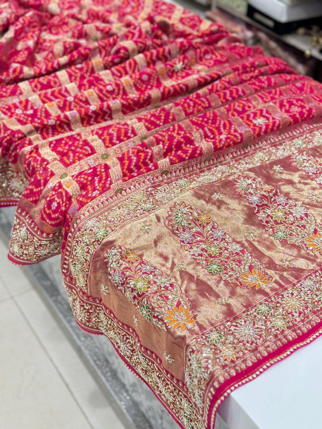 Rani Gharchola Zardosi Embroidery Saree - Etsy