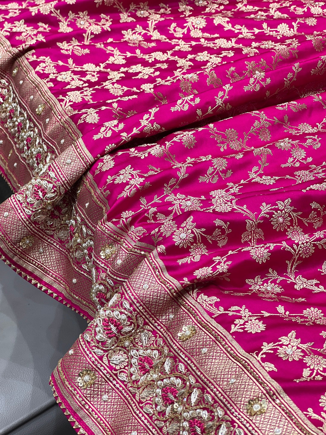 Rani Pink Banarasi Hand Embroidery Saree - Etsy