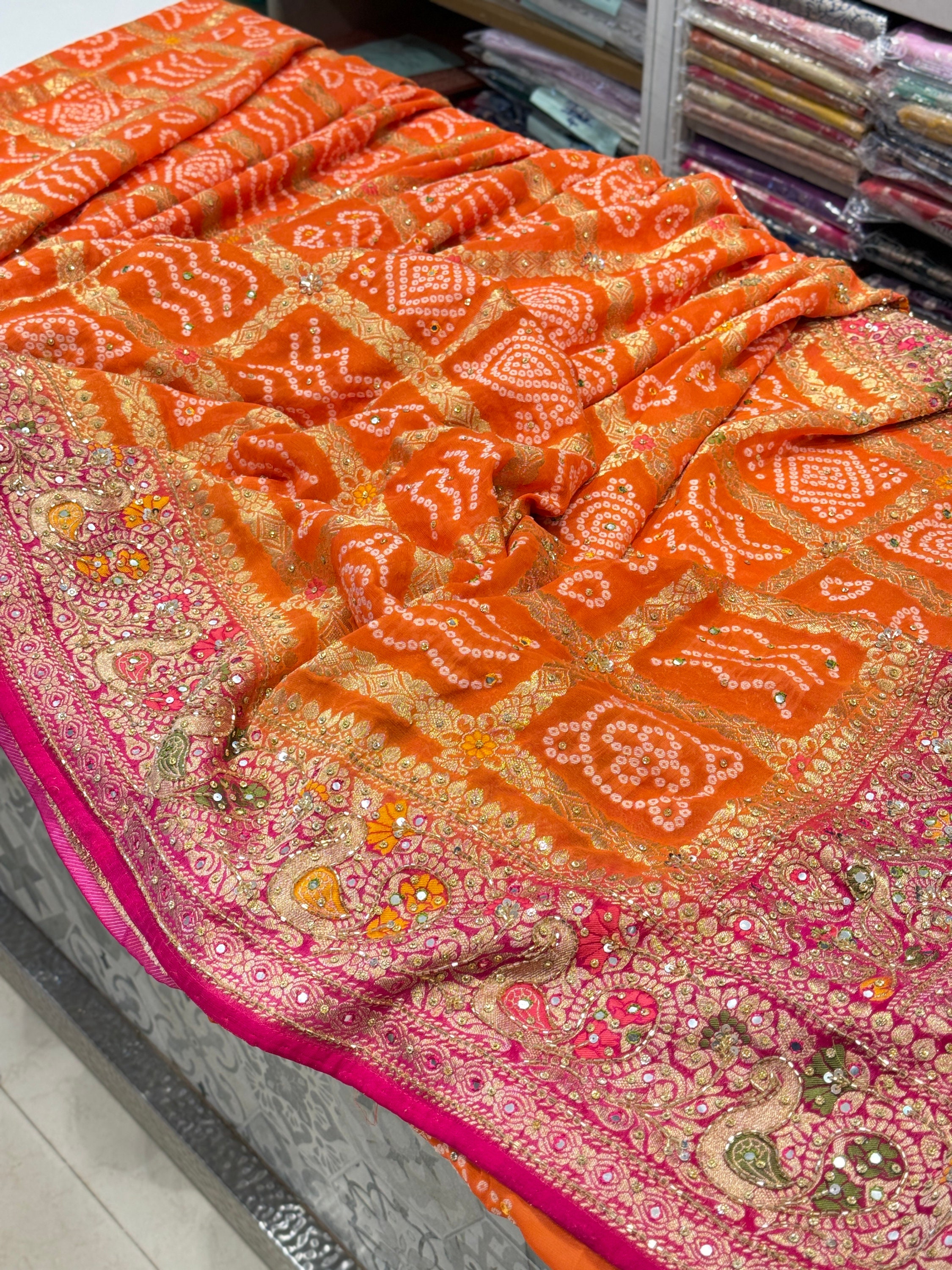 Orange Rani Gharchola Hand Embroidery Saree - Etsy