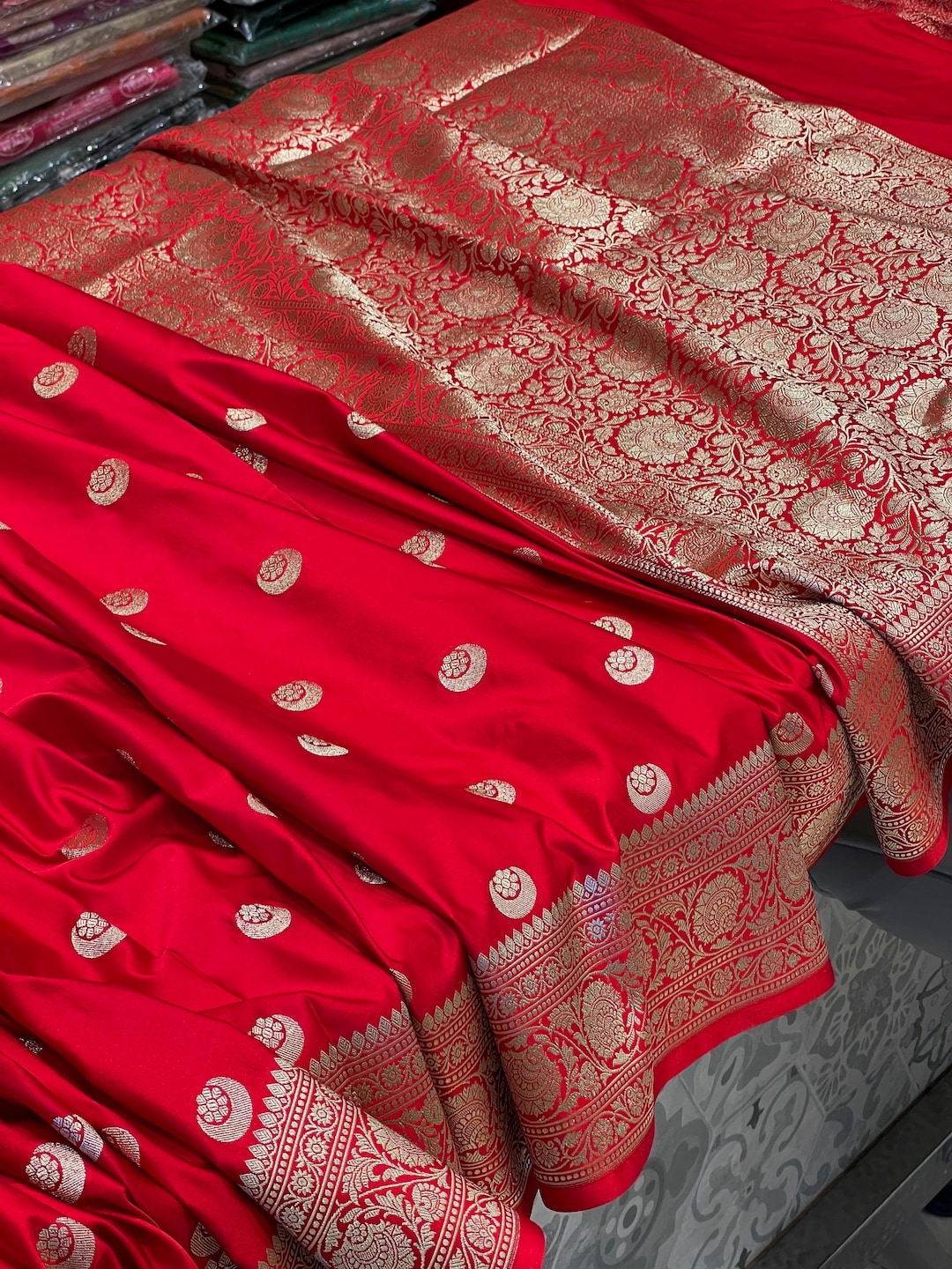 Red Banarasi Chand Buttis Saree Traditional - Etsy