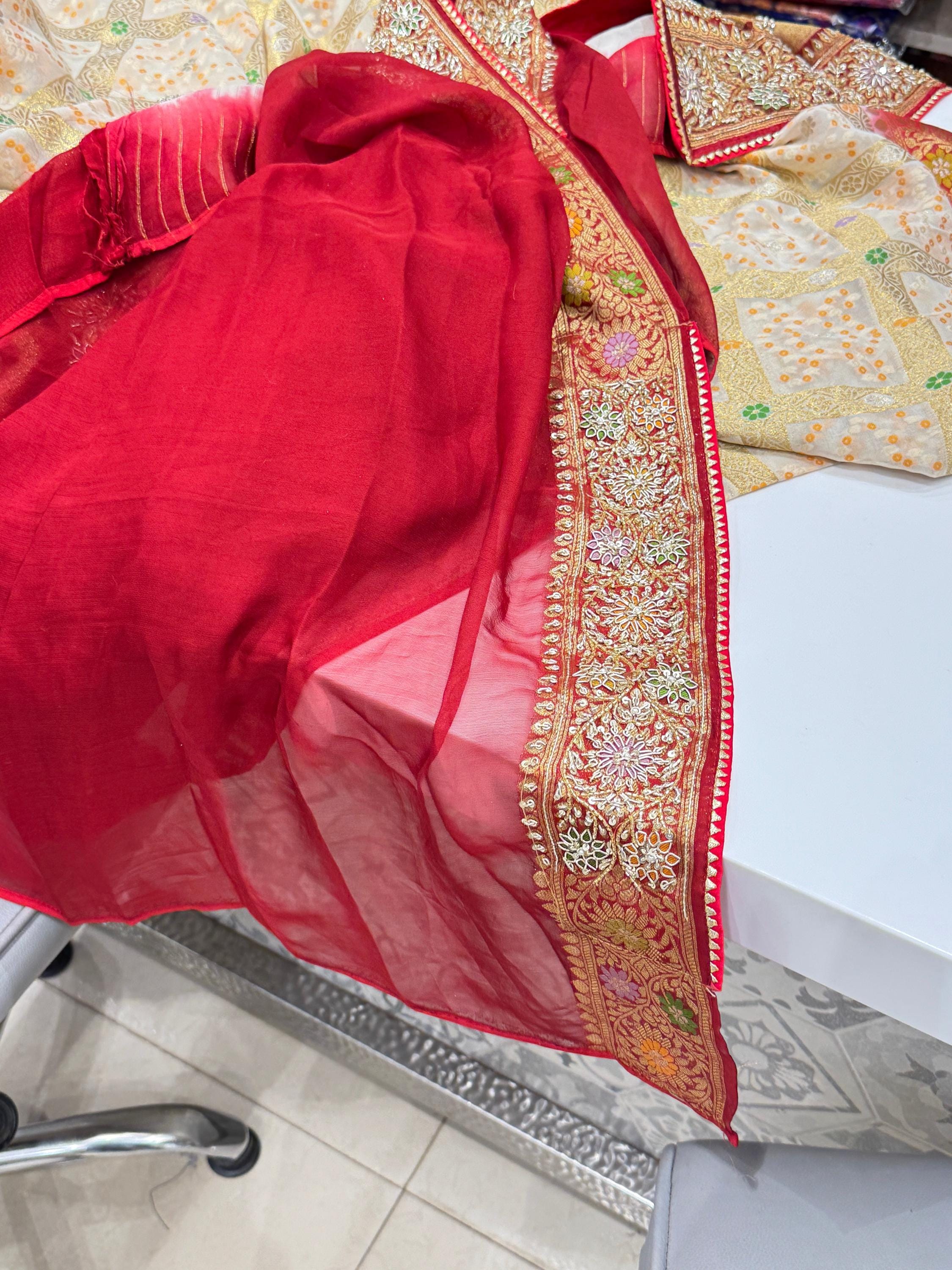 Beige Red Gharchola Zardosi Embroidery Saree 2.0 - Etsy