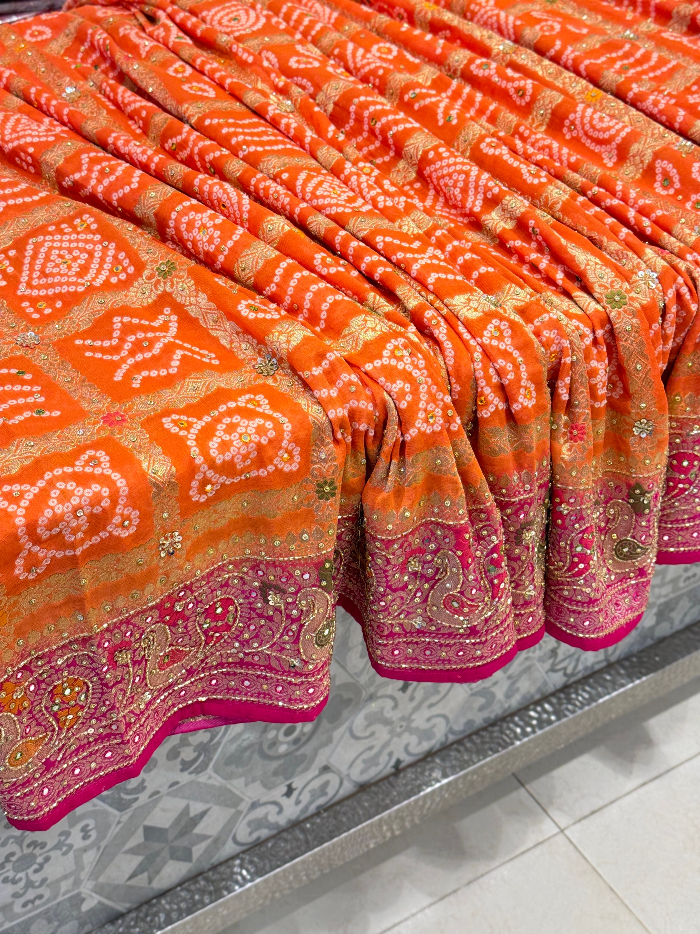 Orange Rani Gharchola Hand Embroidery Saree - Etsy