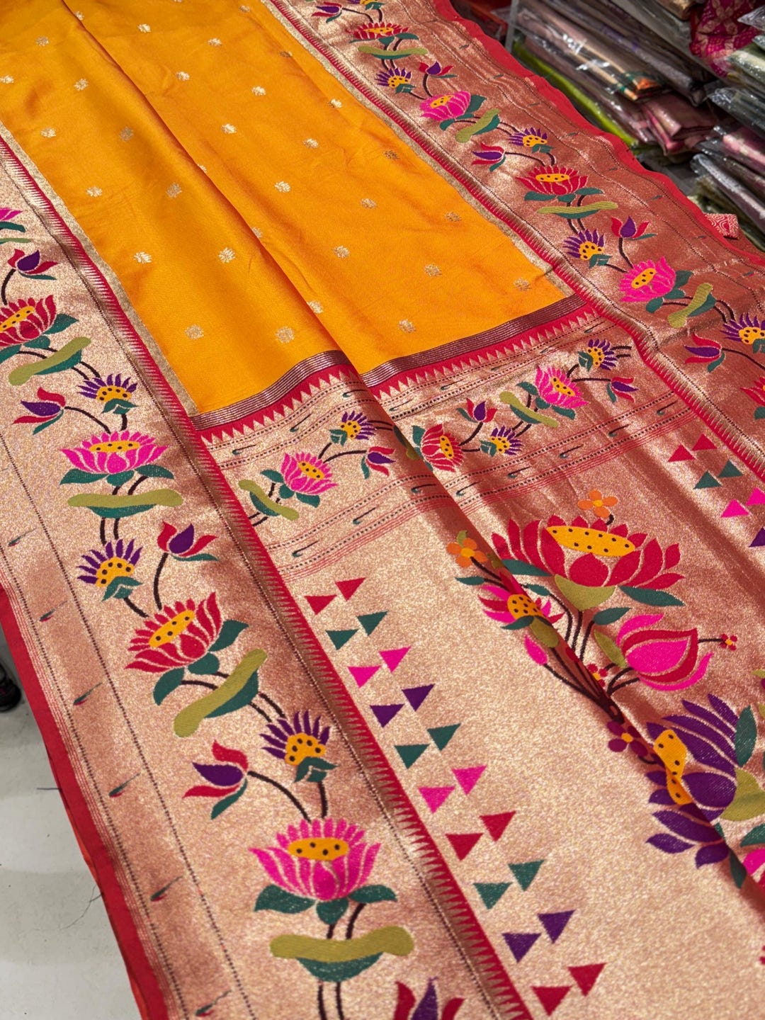 Orange Paithani Saree With Lotus Border Neeta Ambani Inspired Paithani ...