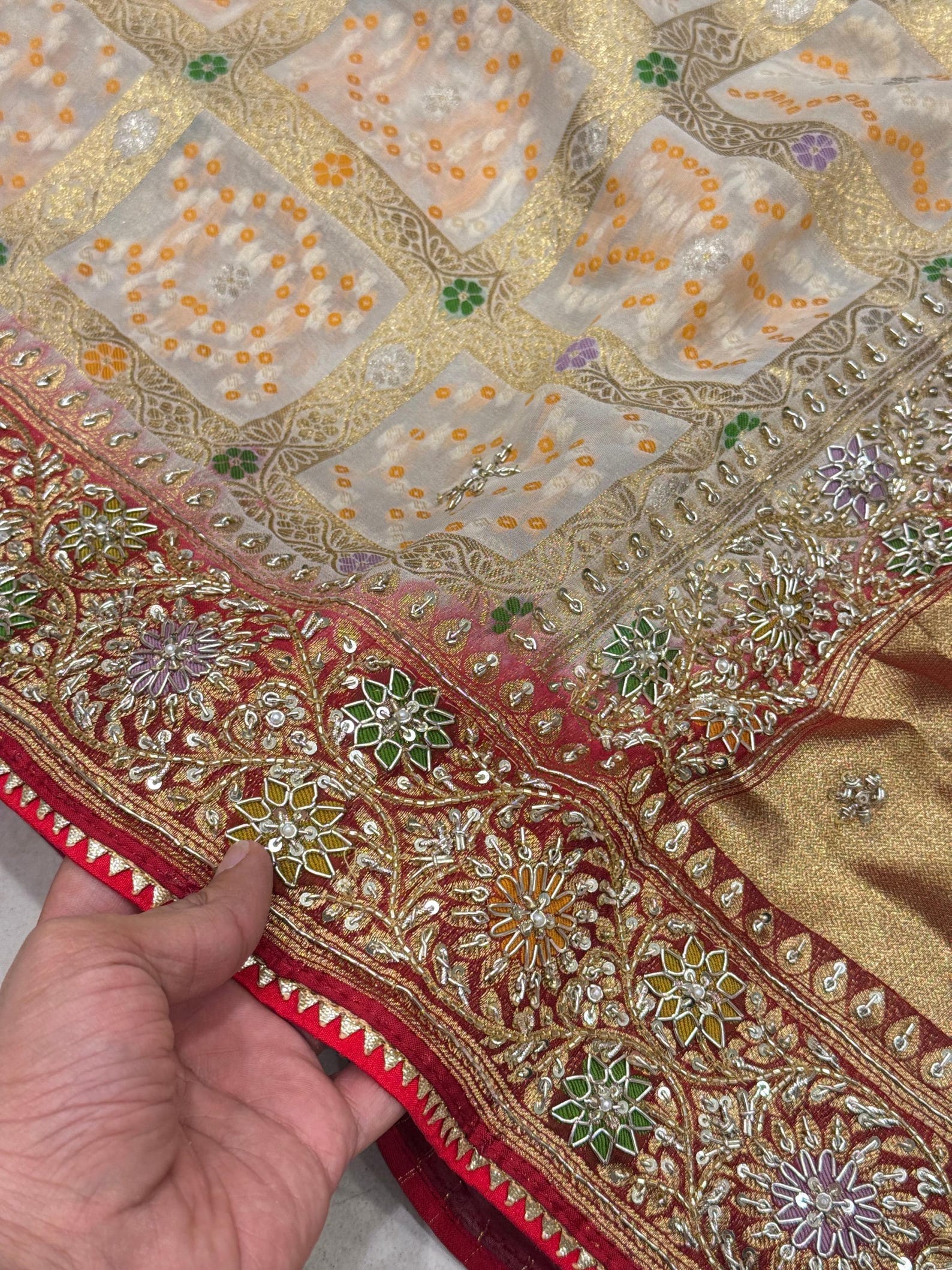 Beige Red Gharchola Zardosi Embroidery Saree 2.0 - Etsy
