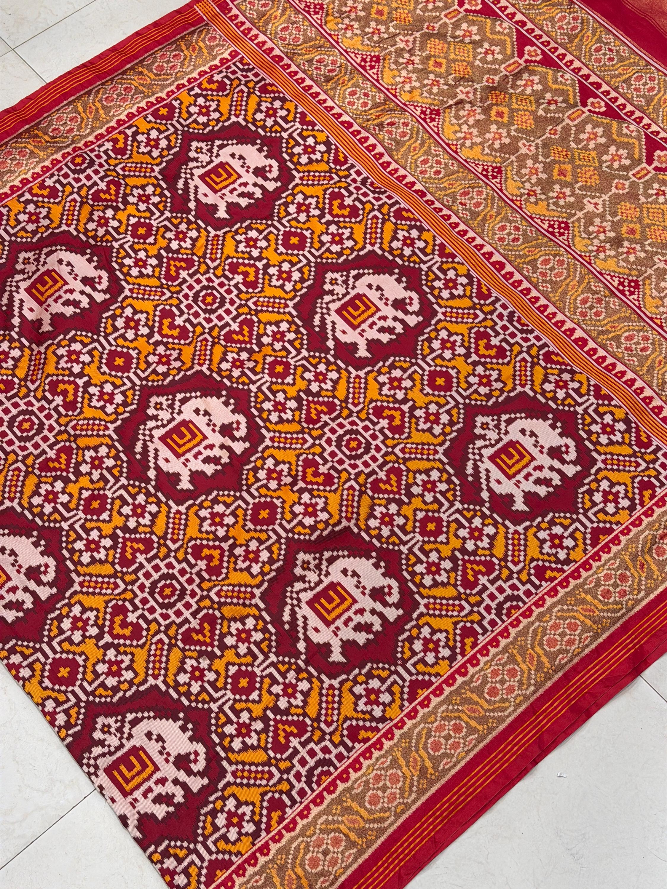 Maroon Mustard Chabdi Elephant Semi Silk Weaved Patan Patola Saree - Etsy
