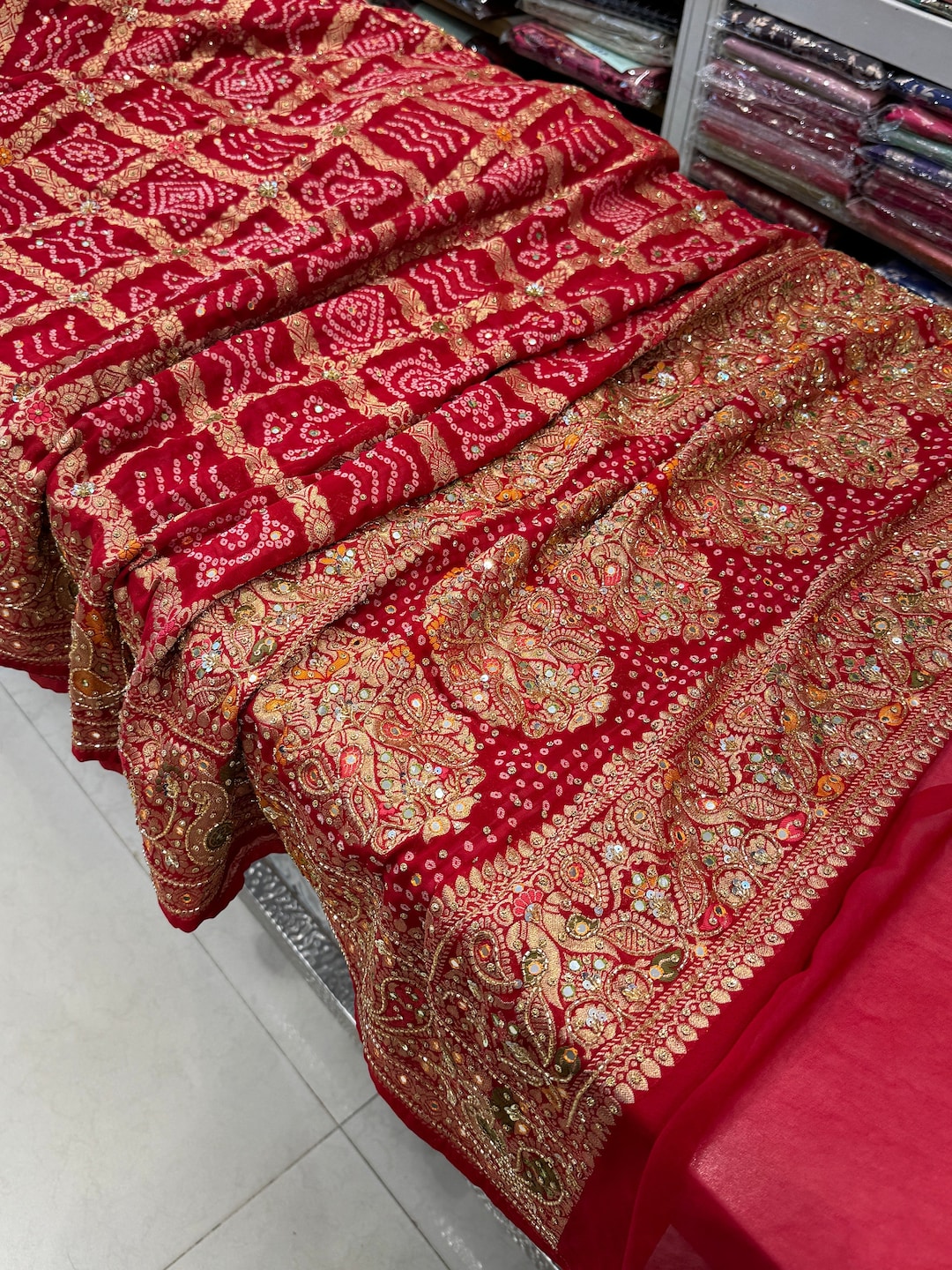 Red Gharchola Hand Embroidery Saree - Etsy