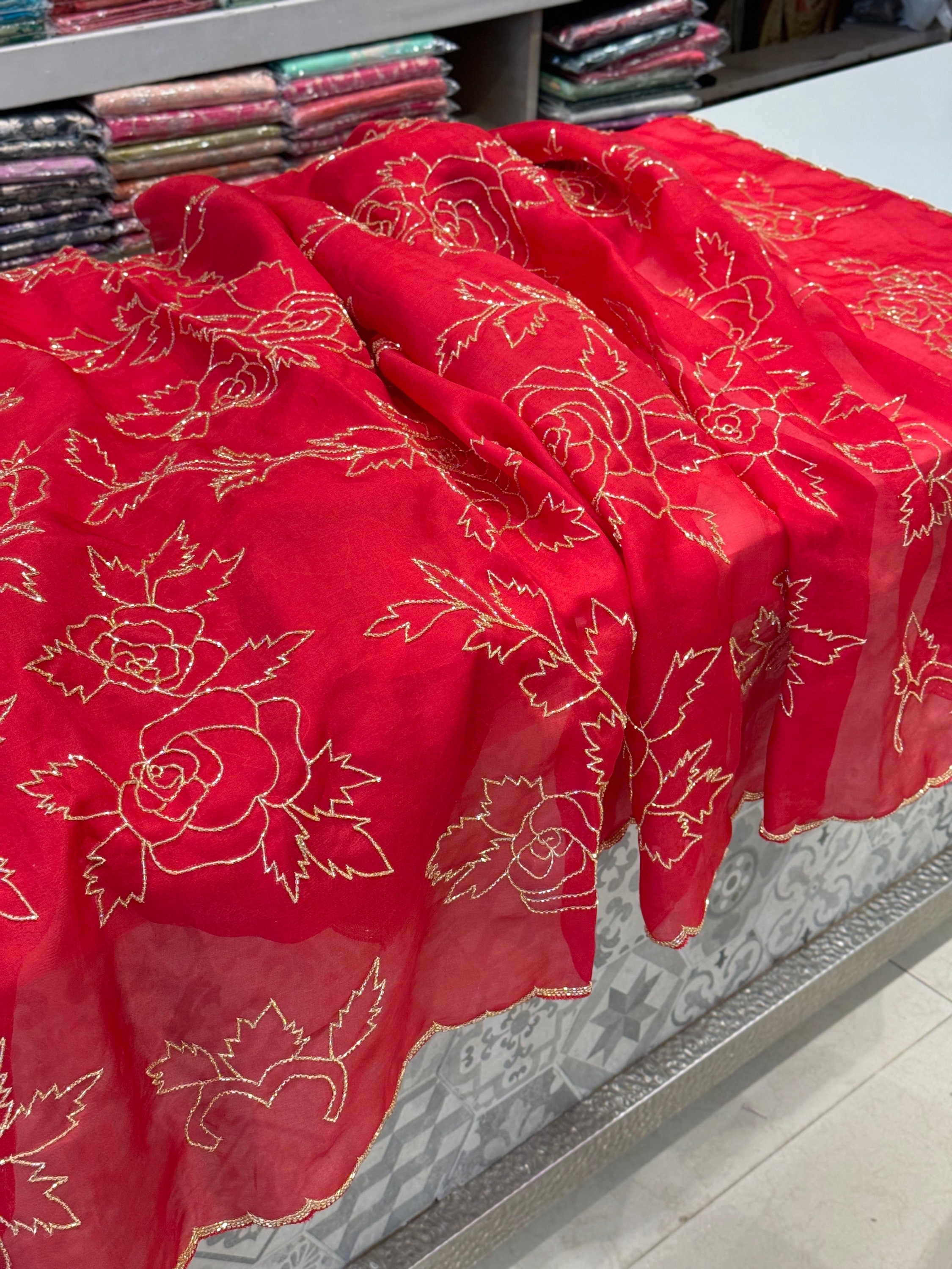 Red Rose Edit Organza Saree - Etsy