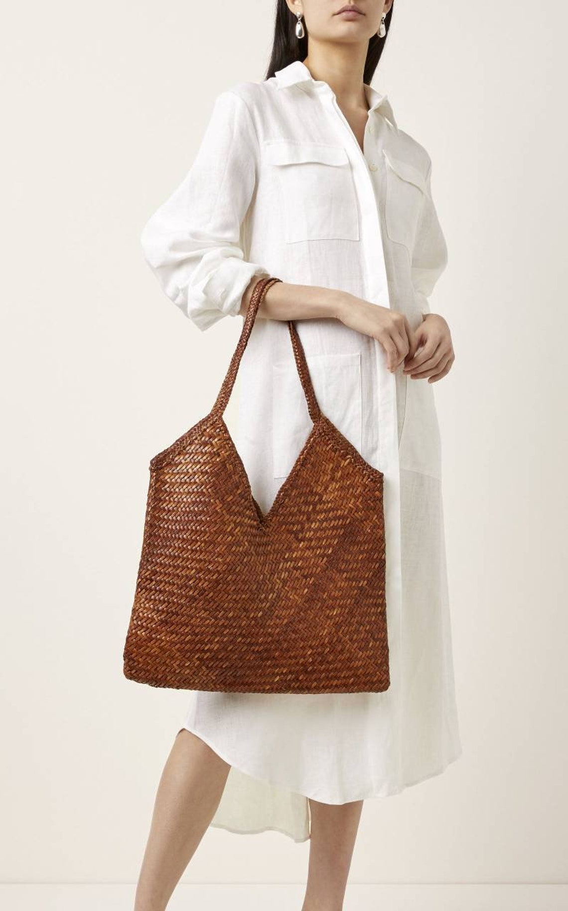 V SHAPE Woven Leather Tote BAG Size Big Y9988013VS YOCO - Etsy