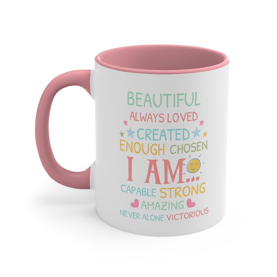 I AM, Encouragement Mug, Positive Affirmation Mug, Pastel Colors, Smile ...