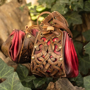 Viking Pouch in RED Leather for Larp Belt. Two Leather Bags - Etsy